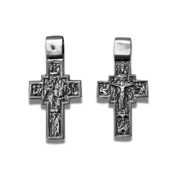 Large Sterling Silver Double-sided Orthodox Crucifix Cross Necklace 1.