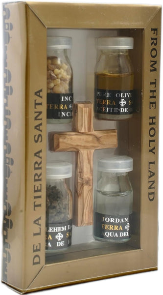 Handmade Small Christian Gift Set w/ Cross, Olive Oil, Holy Water, Inc