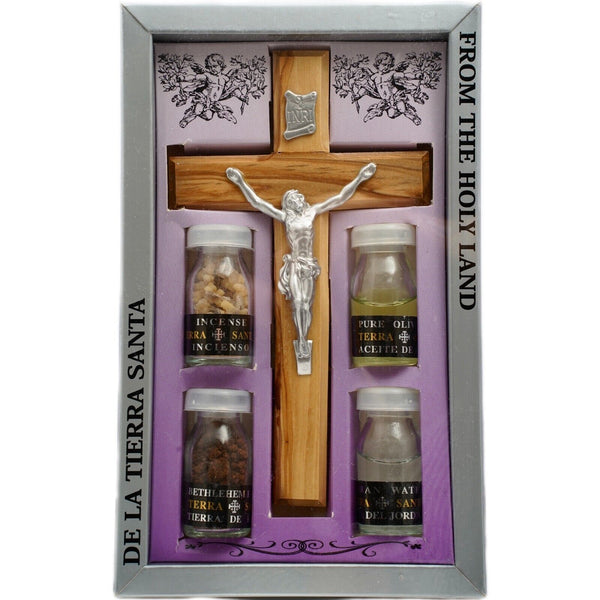 Handmade Olive Wood Crucifix Cross Christian Gift Set 5 pcs Holy Land