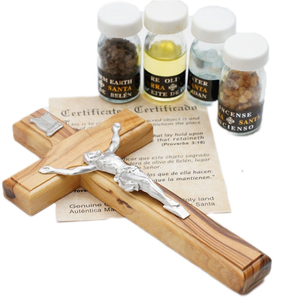 Handmade Olive Wood Crucifix Cross Christian Gift Set 5 pcs Holy Land
