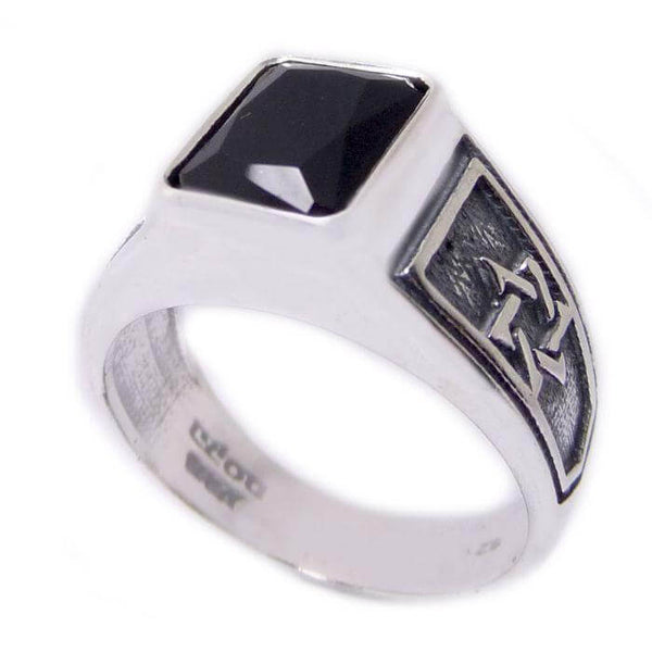 Judaica Kabbalah Ring w/ Shield of David & Black Onyx Talisman Jewish