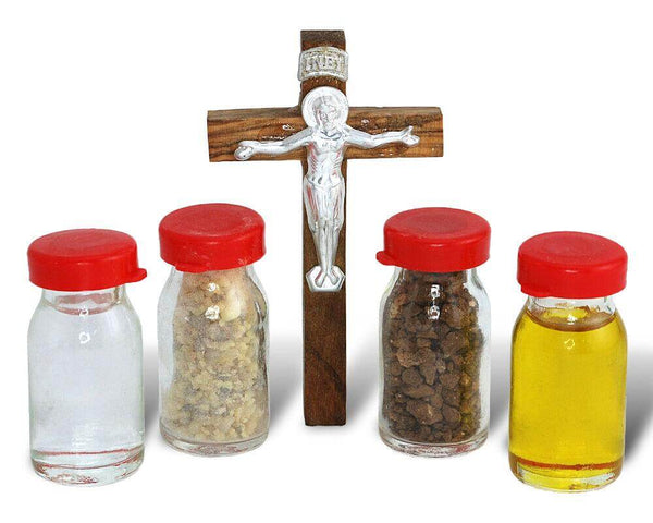 Blessing Set Holy Oil From Holy Land Pure Water Earth Insence Cross 4.